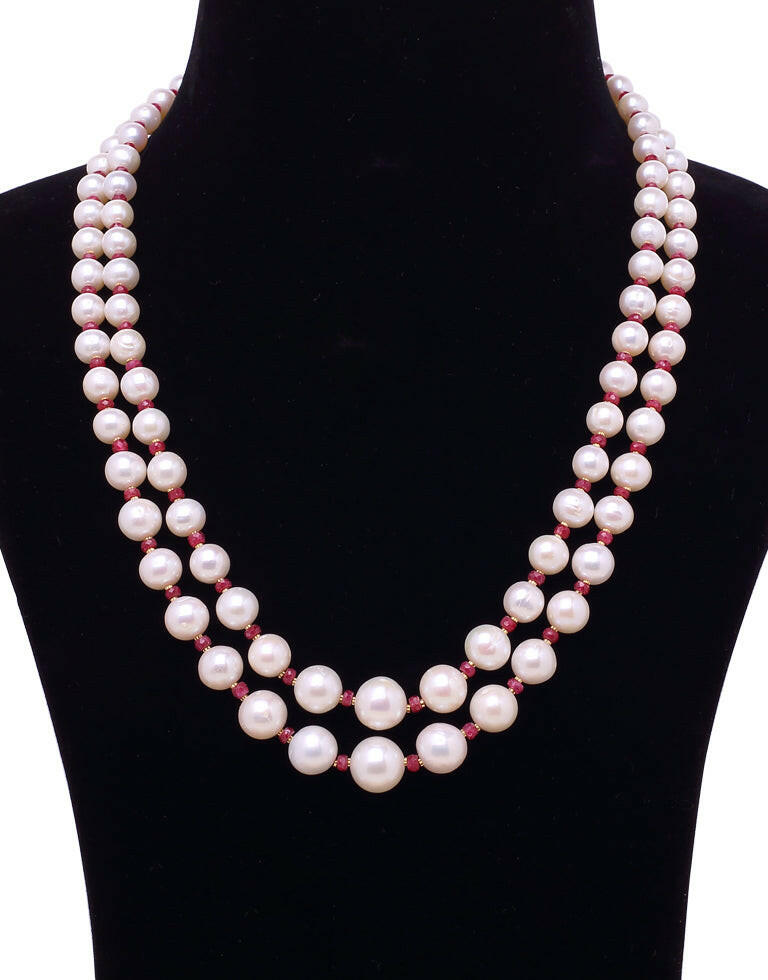 Elegant Ruby & Pearl Necklace | Pearls by Mangatrai