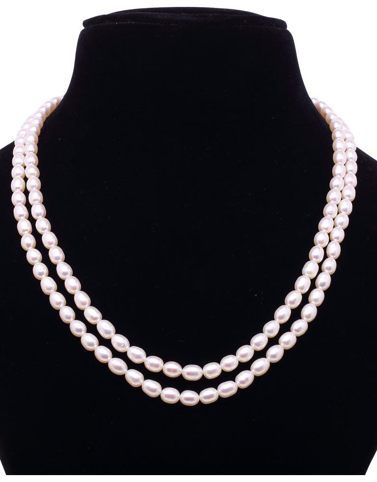 Versatile White Freshwater Oval Shape Pearl Necklace – Mangatrai Gems ...