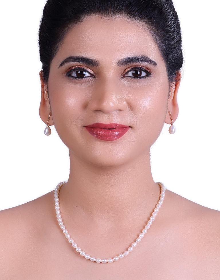 Sparkling White Freshwater Oval Shape Pearl Necklace – Mangatrai Gems ...